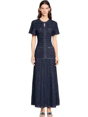 Sandro Rhinestone-embellished Knit Maxi Dress - Navy Blue