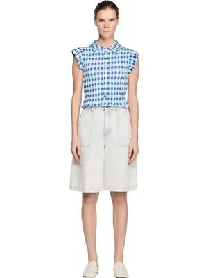 Sandro Smocked Gingham T-shirt - Blu/white