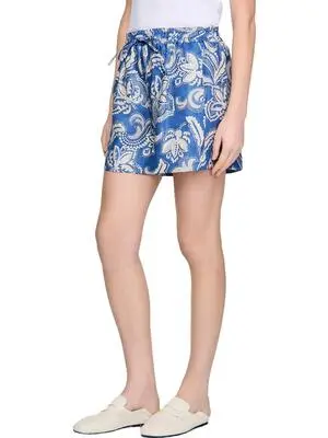 Sandro Floral Print Hot Pants - Blue/ecru