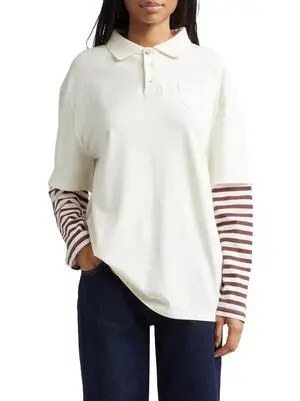 Sandy Liang Oversized Layered Look Polo - Cream