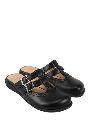 HOT CHOCOLATE DESIGN Mary Jane Clogs With Double Buckle Straps And Perforated Detailing - Blackout