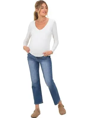 PINKBLUSH Medium Wash Ankle Straight Leg Maternity Jeans - Blue