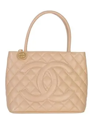 Chanel Quilted Caviar Medallion Tote - Beige