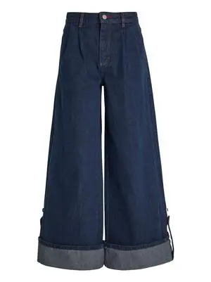 DAMSON MADDER Wylie Turn-up Wide-leg Jeans - Dark Blue
