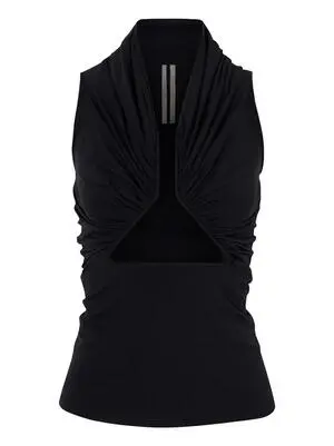 Rick Owens Cutout Gathered Jersey Top - Black