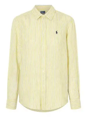 Polo Ralph Lauren Embroidered Striped Linen Shirt - Yellow
