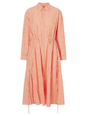 Polo Ralph Lauren Ruched Embroidered Striped Maxi Dress - Orange
