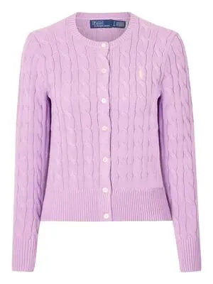 Polo Ralph Lauren Embroidered Cable-knit Cotton Cardigan - Purple