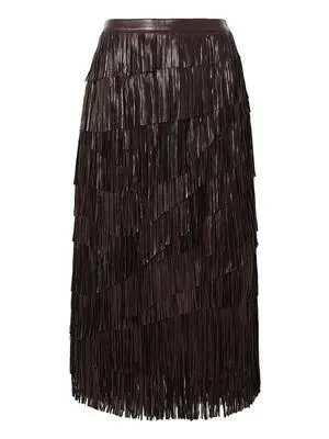 Ulla Johnson Therese Fringed Leather Skirt - Brown