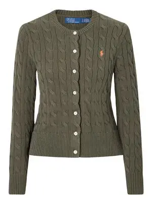 Polo Ralph Lauren Embroidered Cable-knit Cotton Cardigan - Green