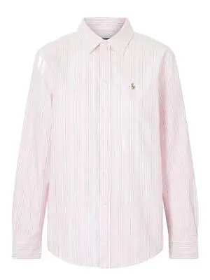 Polo Ralph Lauren Embroidered Striped Oxford Cotton Shirt - Pink