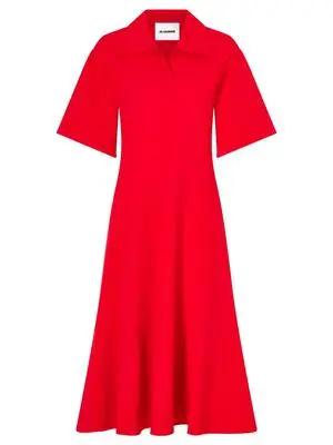 JIL SANDER Paneled Crepe Midi Dress - Red