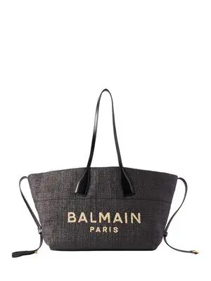 Balmain Leather-trimmed Raffia Track Tote - Black