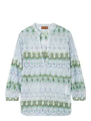 Missoni Corean Striped Metallic Crochet-knit Blouse - Blue