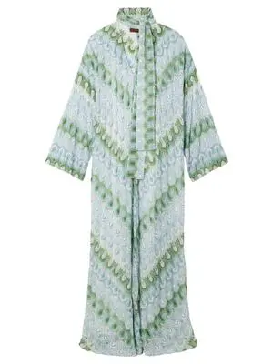 Missoni Tie-detailed Striped Crochet-knit Maxi Dress - Blue
