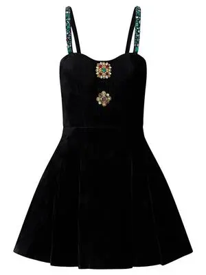 Balmain Embellished Velvet Mini Dress - Black