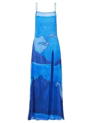 DONDE ESTEBAN Es Vedra Printed Crinkled Silk-chiffon Maxi Dress - Blue