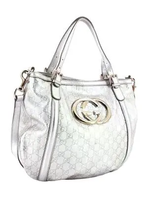 Gucci Britt Web Convertible Ssima Leather Large Satchel - Silver
