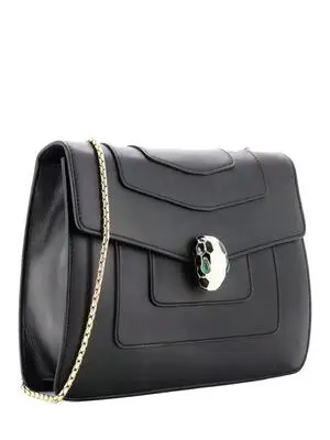 BVLGARI Serpenti Forever Square Leather Shoulder Bag - Black