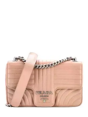 Prada Diagramme Quilted Leather Chain Flap Shoulder Bag - Neutrals