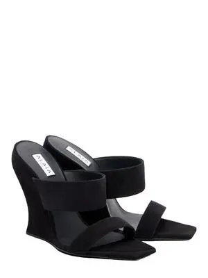 Alaïa Wave 110 Suede Wedge Mules - Black
