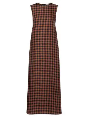 Asceno Tallin Gingham Linen Maxi Dress - Brown