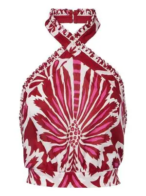 Poupette St Barth Suma Floral Halterneck Top - Burgundy