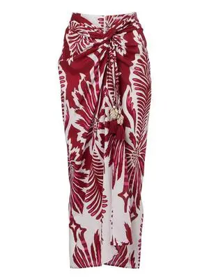 Poupette St Barth Uma Floral Gathered Midi Skirt - Burgundy
