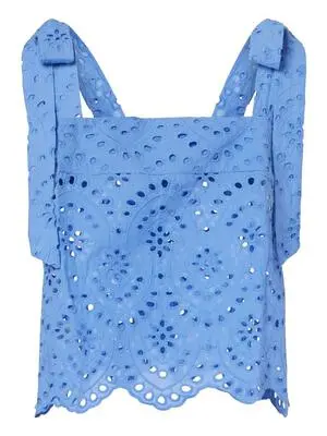 Poupette St Barth Noa Broderie Anglaise Cotton Top - Blue