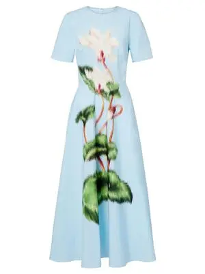 Oscar De La Renta Printed Cotton-blend Midi Dress - Blue