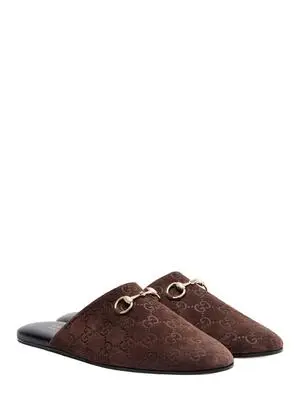 GUCCI Horsebit GG Suede Mules
