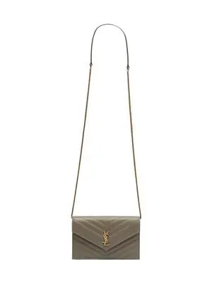 Saint Laurent Cassandre Matelassé Leather Wallet On Chain - Grey