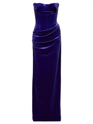 Alex Perry Draped Velvet Bustier Gown - Purple