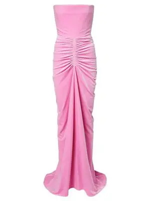 Alex Perry Ruched Velvet Bustier Gown - Pink