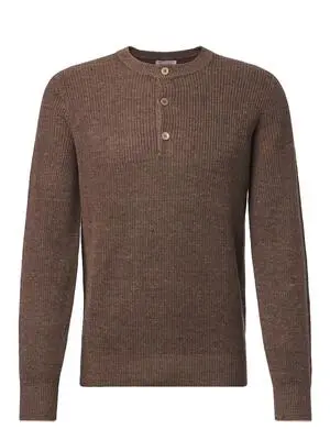 Brunello Cucinelli Ribbed-knit Linen And Cotton Polo Sweater - Brown