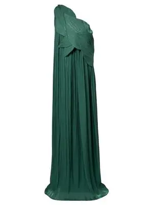 Costarellos Amabel One-shoulder Pleated Gown - Green