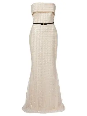 Elie Saab Embellished Silk-blend Bustier Gown - White