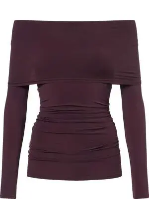 Wolford Ruched Semi-sheer Off-shoulder Top - Purple
