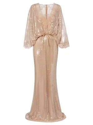Elie Saab Lace-trimmed Sequined Gown - Beige