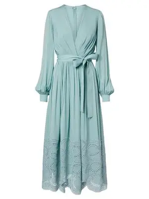 Elie Saab Lace-trimmed Silk-blend Midi Dress - Blue