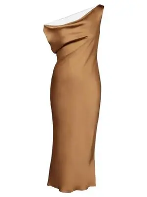 Norma Kamali Maria Crêpe Satin Midi Dress - Beige