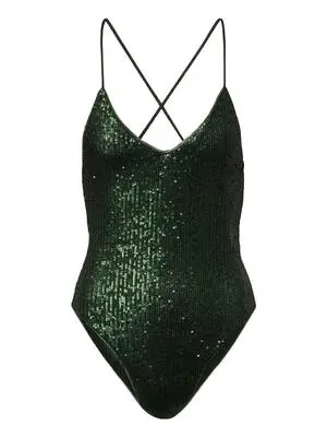 Norma Kamali Fara Sequined Swimsuit - Green