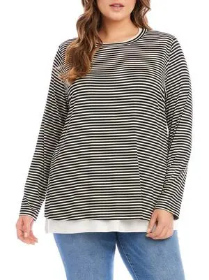 Karen Kane Striped Layered Top - Black/white