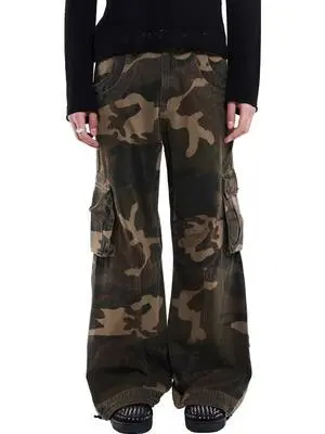 JADED LONDON Studded Low Rise Wide Leg Cargo Pants - Camo