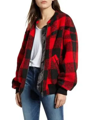 Rebecca Minkoff Brenda Buffalo Check Bomber Jacket - Red/black