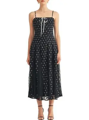 AROSE STUDIO Brienne Polka Dot Lace Midi Dress - Black Polka Dot