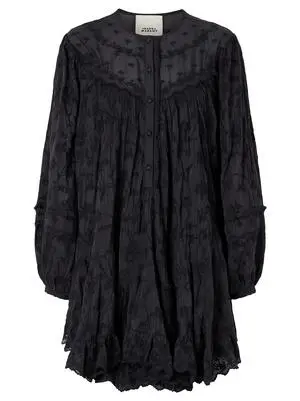 Isabel Marant Zame Ruffled Embroidered Cotton And Silk-blend Mini Dress - Black