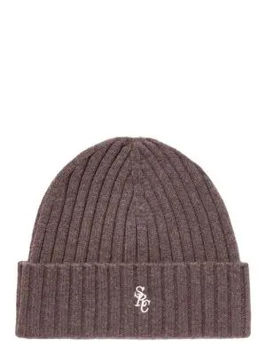 SPORTY & RICH Embroidered Ribbed Cashmere And Wool-blend Beanie - Brown