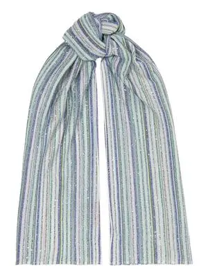 Missoni MISSONI Sequin-Trimmed Striped Crochet-Knit Wrap Light Blue