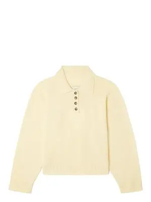 Loulou De Saison Homere Embroidered Cashmere Polo Sweater - Yellow